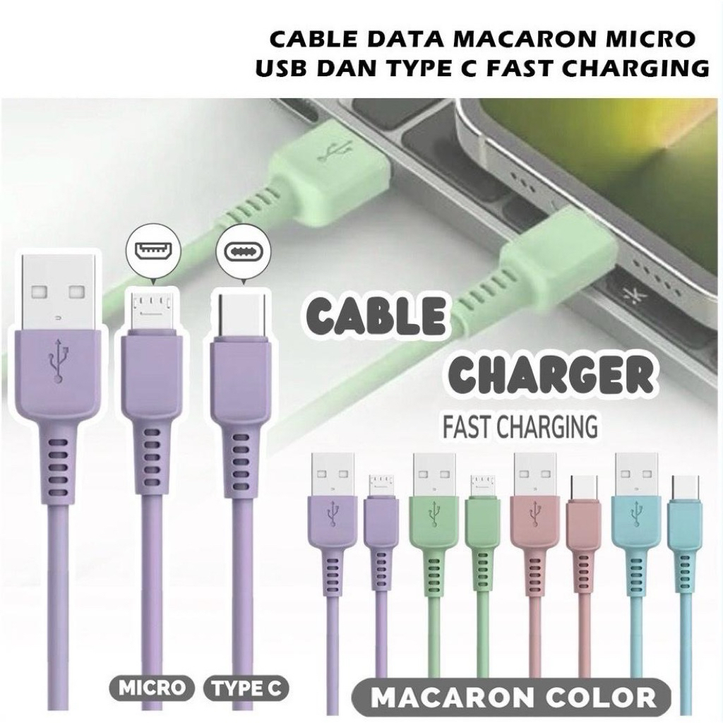 Jual [MDP] KABEL DATA CHARGER MACARON MICRO USB & TYPE C / CABLE ...