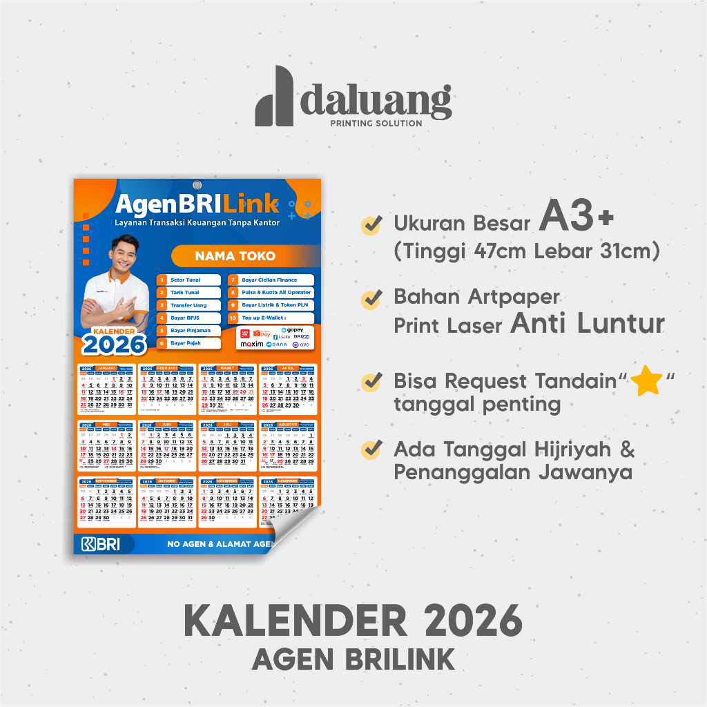 Jual Kalender 2026 Agen Bank BRI BRILINK Custom Desain Suka Suka Foto ...