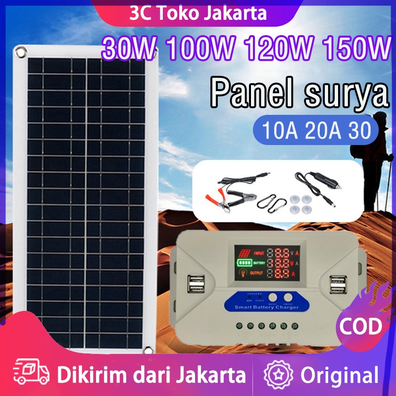 Jual Panel surya 30W 100W 120W 150W+Solar Charge Controller LCD LED ...