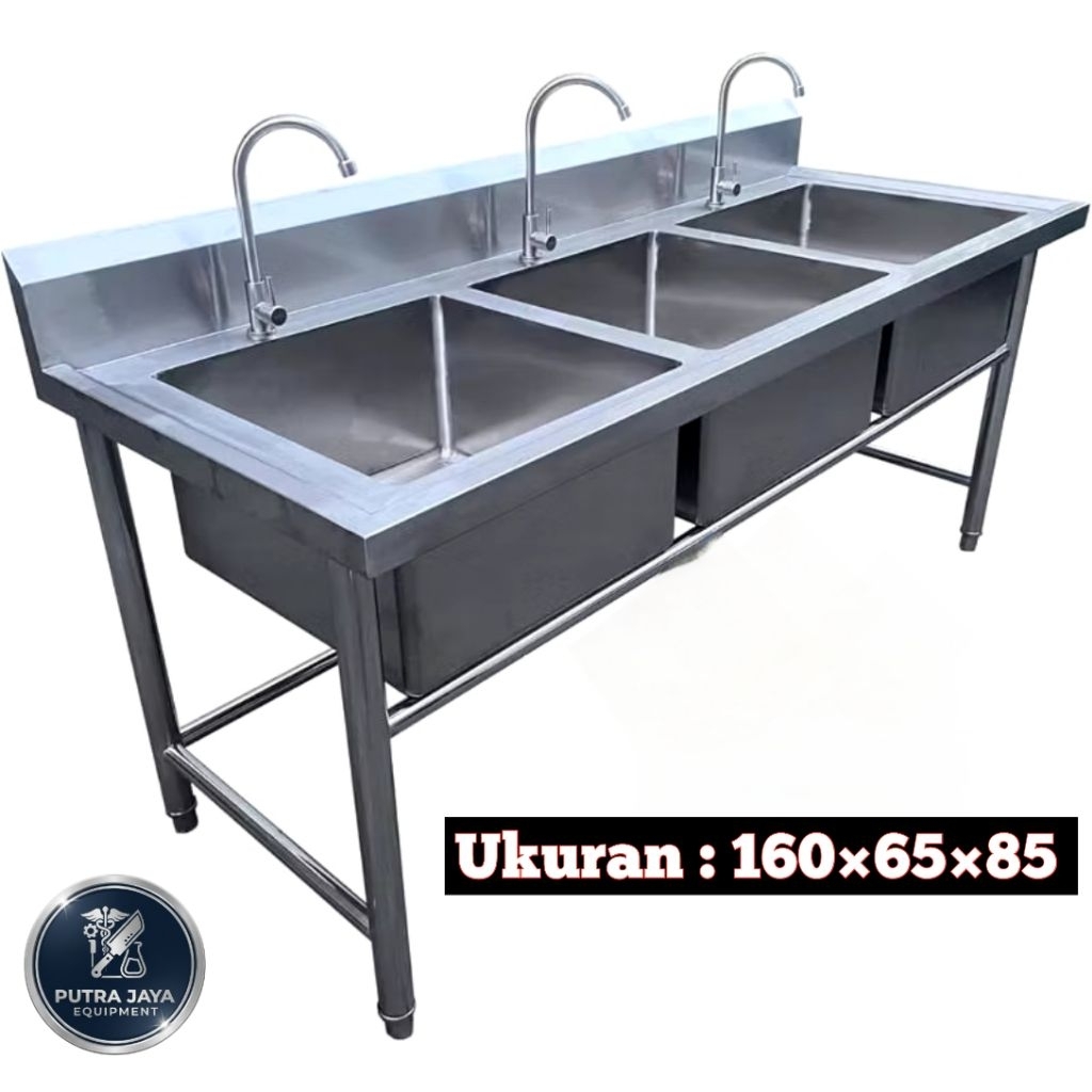 Jual Wastafel Sink 3 Lubang Stainless 304 HL Dapur Restoran Dapur MBG ...
