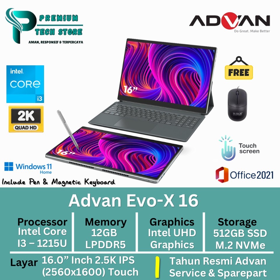 Jual Laptop 2in1 Tablet Advan Evo X16 Intel Core i3 1215U 12GB 512GB 2K ...