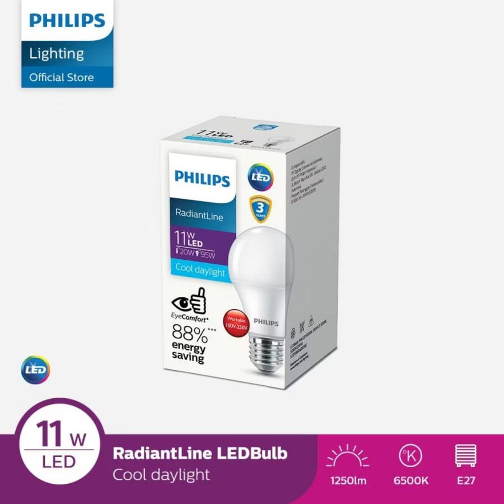 Jual Lampu LED E27 Putih 6500K 11W Philips RadiantLine dengan Eye ...