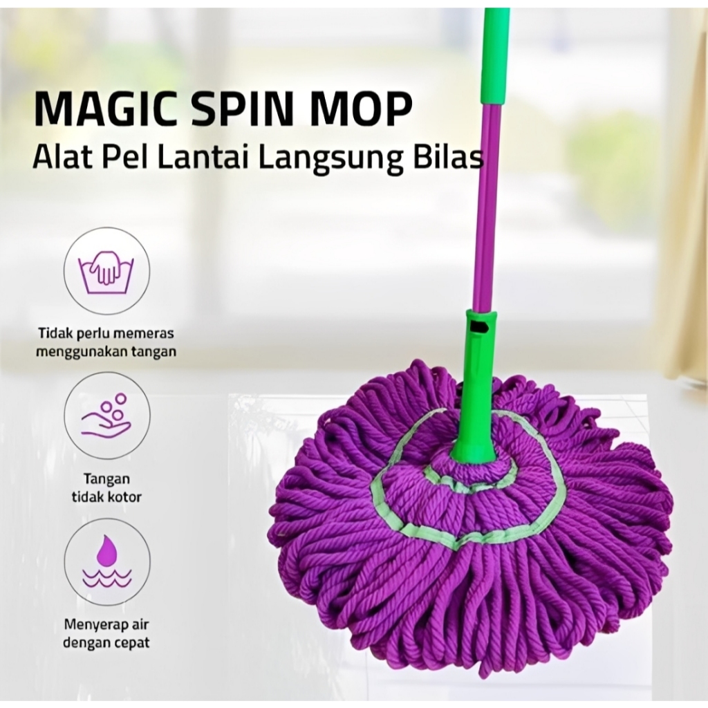 Jual Twist Mop Set Microfiber Ungu Praktis 360° / Pel Lantai Putar ...