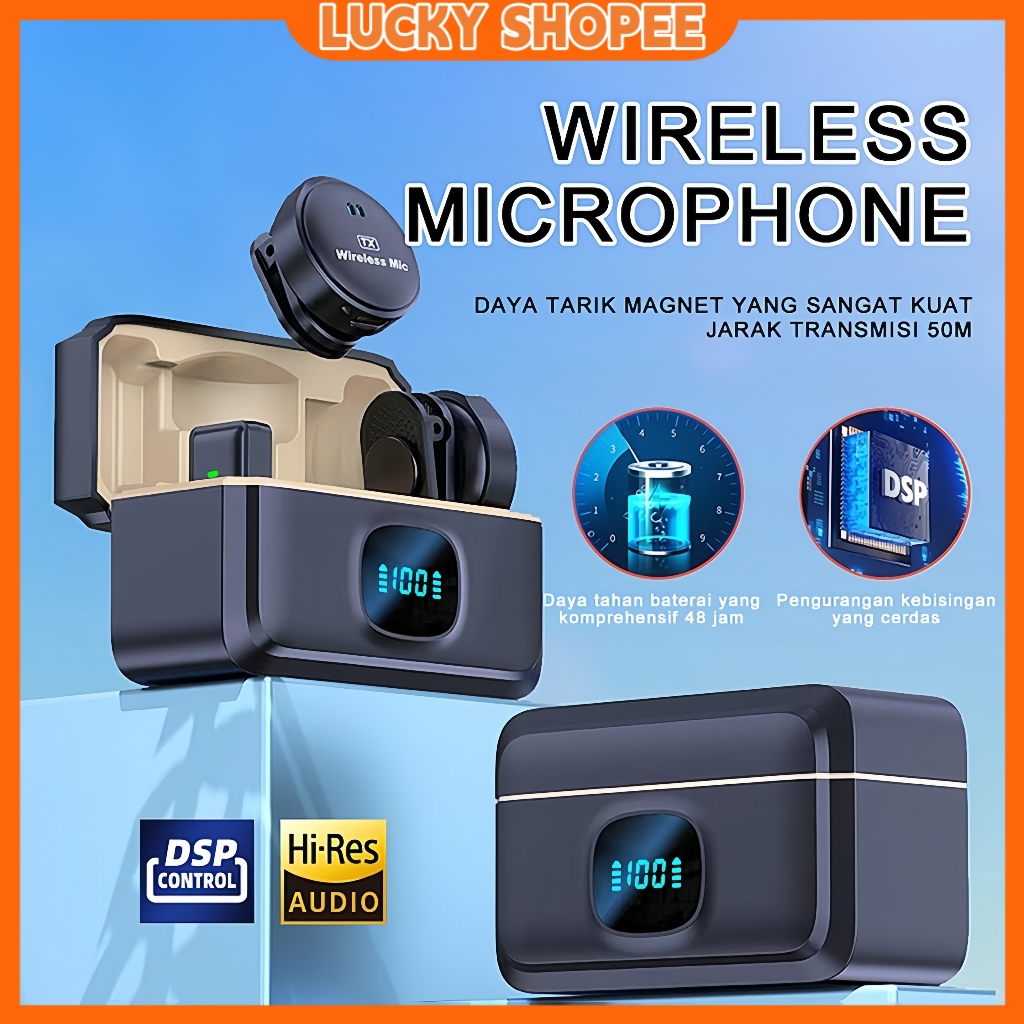 Jual Q8 Magnetic Mic Wireless Clip on Microphone Dual Mikrofon Wireless ...