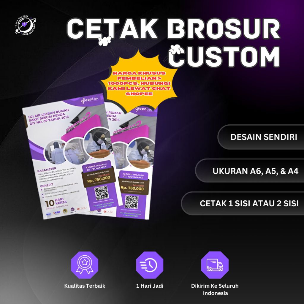 Jual Cetak Brosur Flyer Pamflet Custom Ukuran A4 A5 A6 | 1 Sisi / 2 ...