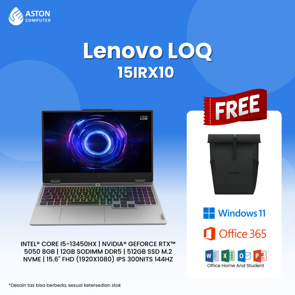 Jual LENOVO LOQ 15IRX10 83JE0052ID i5-13450HX 12GB RAM 512GB SSD RTX ...