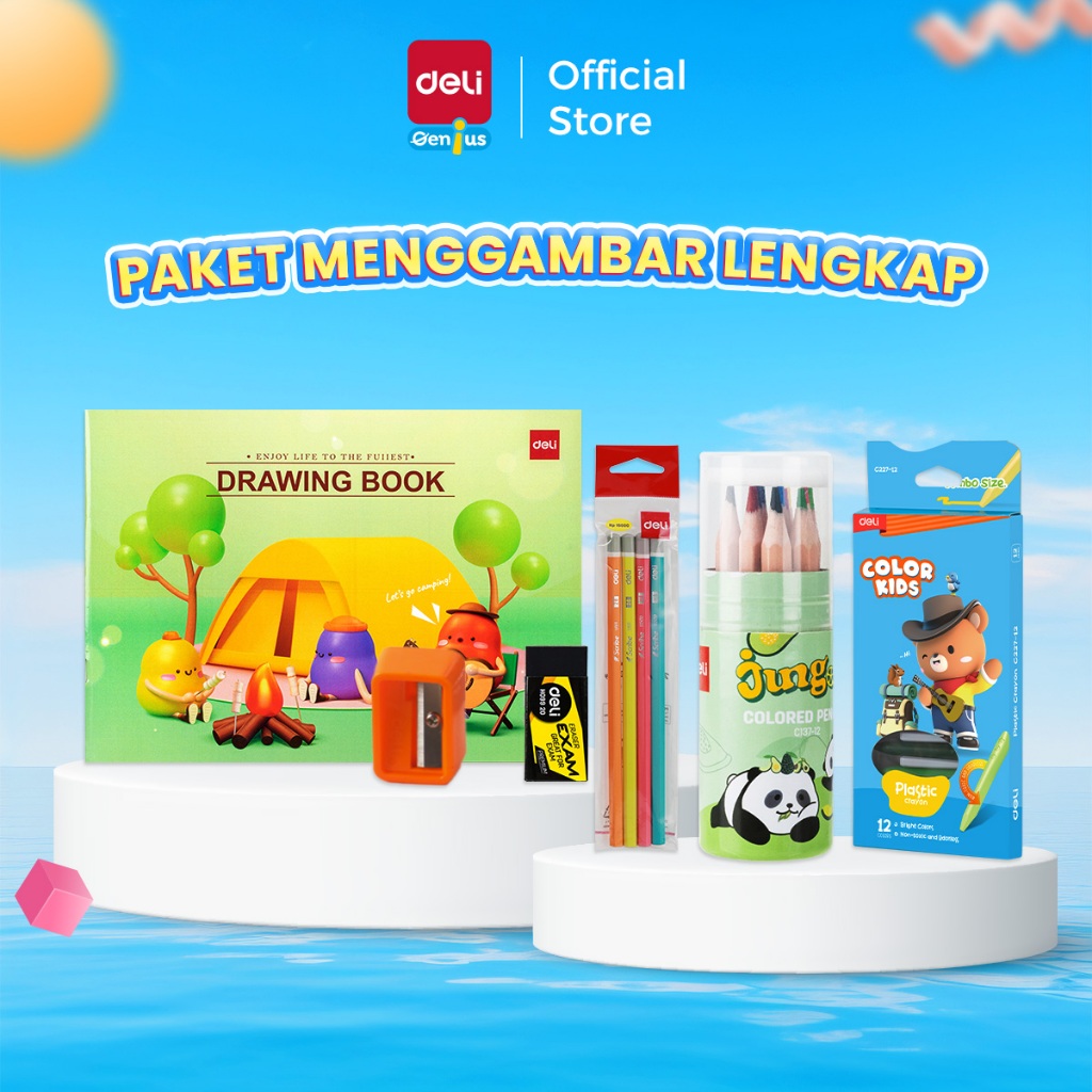 Jual Deli Genius Paket Paket Menggambar Lengkap / Pensil / Buku Gambar ...