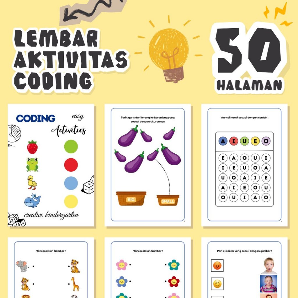 Jual Worksheet Coding Anak Kertas Aktivitas Belajar Logika Usia PAUD TK ...