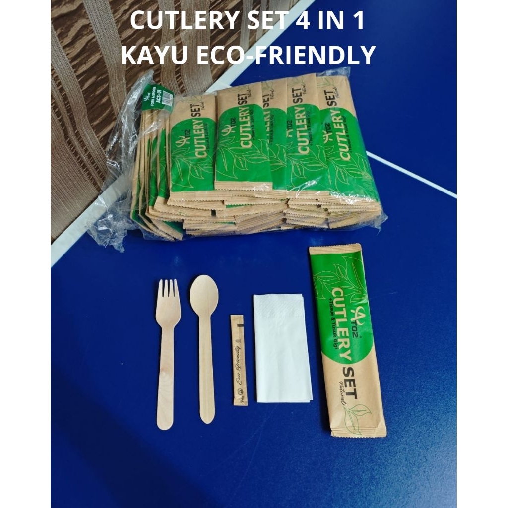 Jual SET SENDOK GARPU KAYU TUSUK GIGI DAN TISU ISI 50 SET | CUTLERY 4 ...