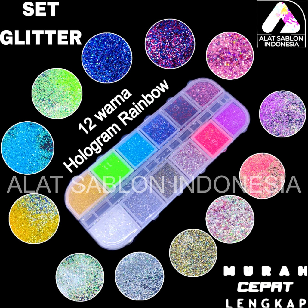Jual SET GLITTER LENGKAP HOLOGRAM RAINBOW MIX SIZE 12 WARNA | Shopee ...