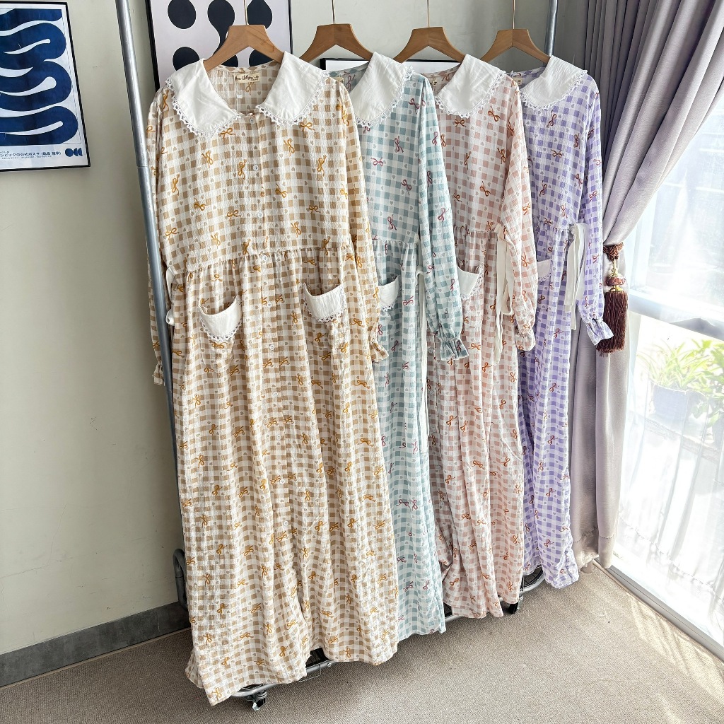 Jual NINA Long Dress Pocket Kerah Sailor - Gamis Coquette Full Kancing ...