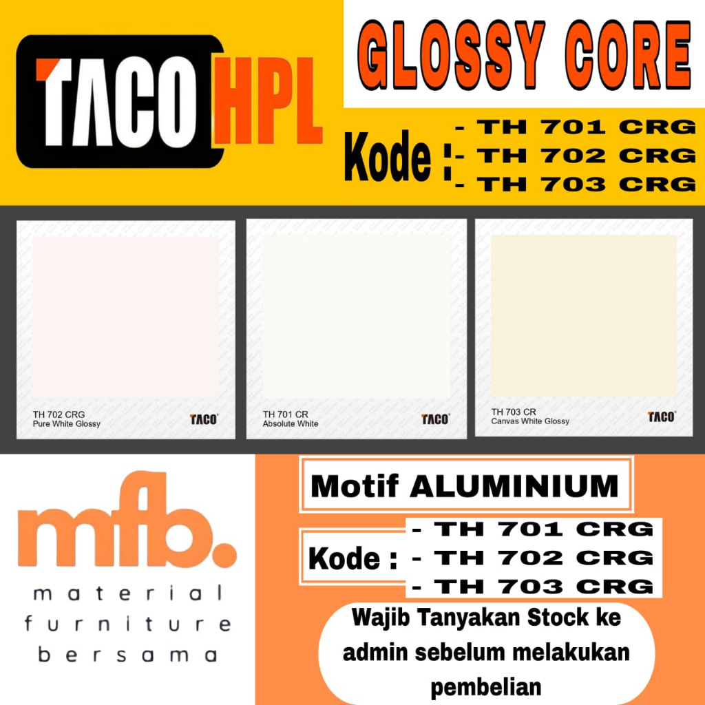 Jual TACO HPL WARNA SOLID GLOSSY CORE LEMBARAN KODE (TH 701 CRG / TH ...