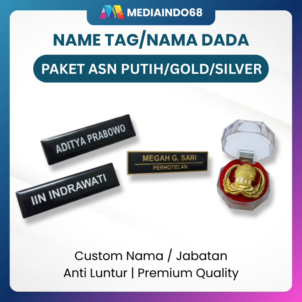 Jual Paket ASN Name Tag/Nama Dada Putih/Gold/Silver + PIN KORPRI ...