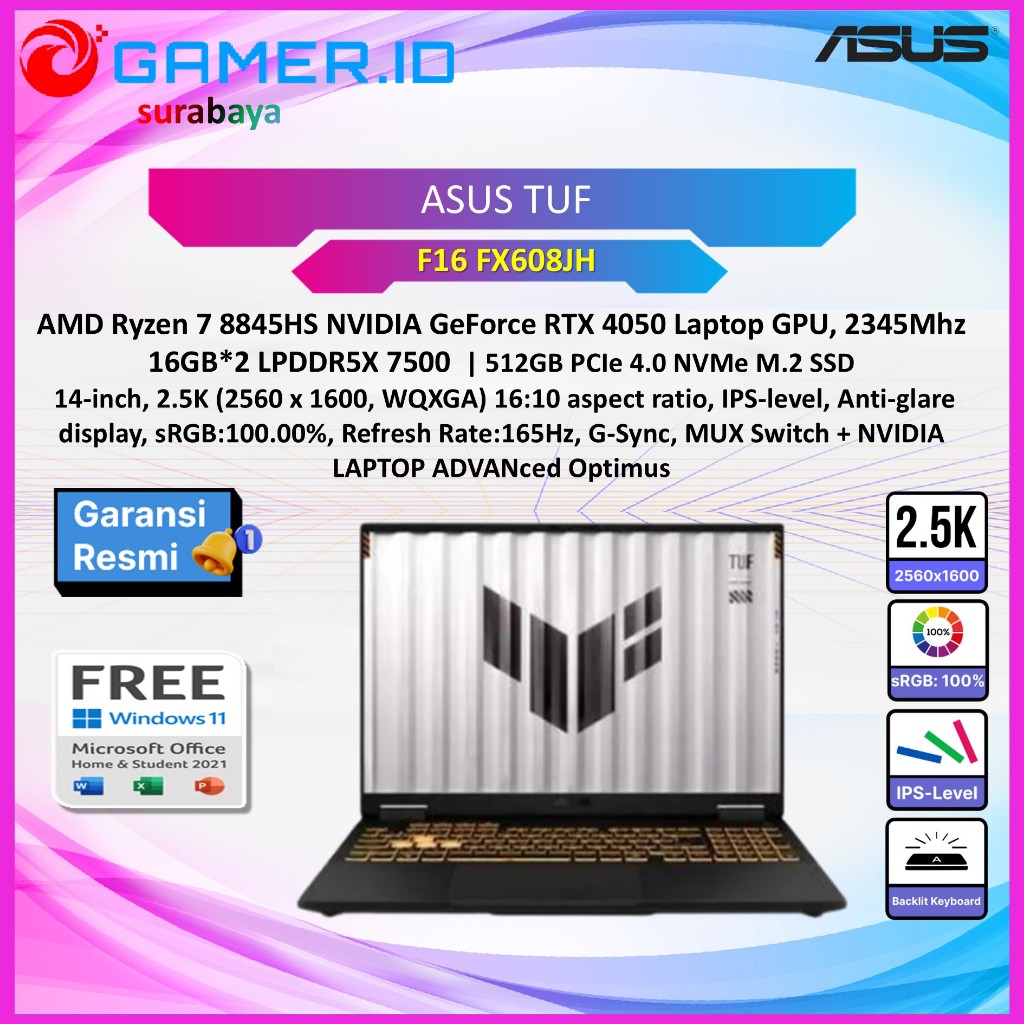 Jual LAPTOP ASUS TUF A14 FA401UU RYZEN 7 8845HS RTX4050 6GB/ 32GB 512GB ...