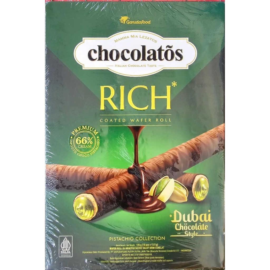 Jual Chocolatos Wafer Roll Rich Dubai Coklat Pistachio 135g Box (isi ...