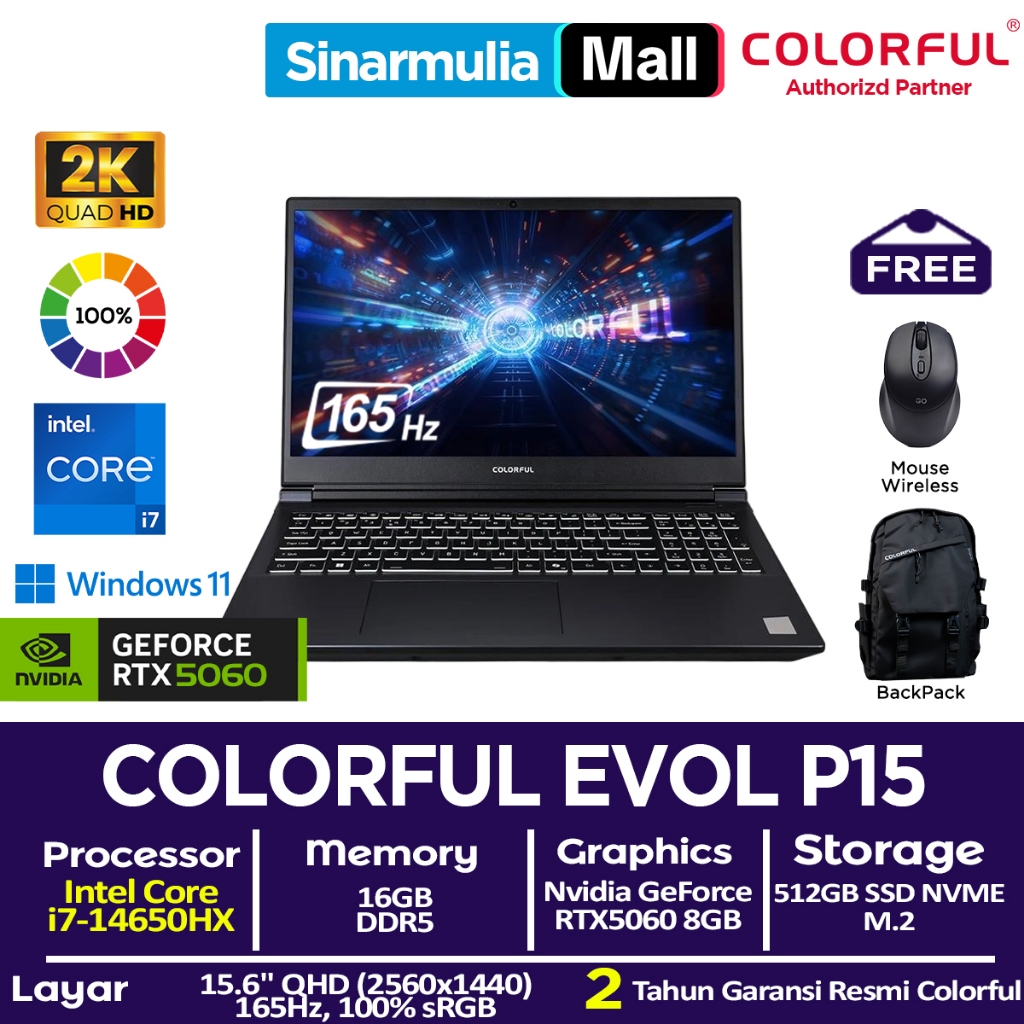 Jual COLORFUL EVOL P15 i7-14650HX RTX5060 512GB SSD 16GB 2K QHD 165Hz ...