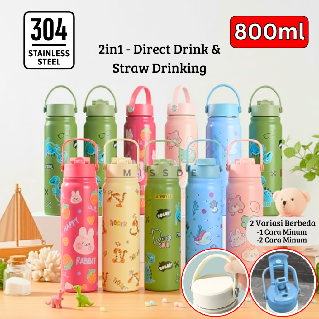 Jual Tumbler Bottle 2in1 Stainless Steel 800ml / Flip Straw Water ...