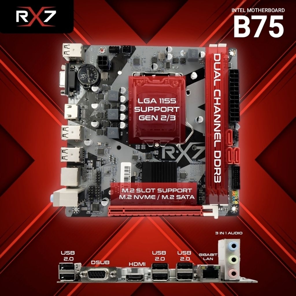 Jual MOTHERBOARD RX7 B75 / H61 PLUS LGA 1155 DDR3 B75 MAINBOARD SUPPORT ...