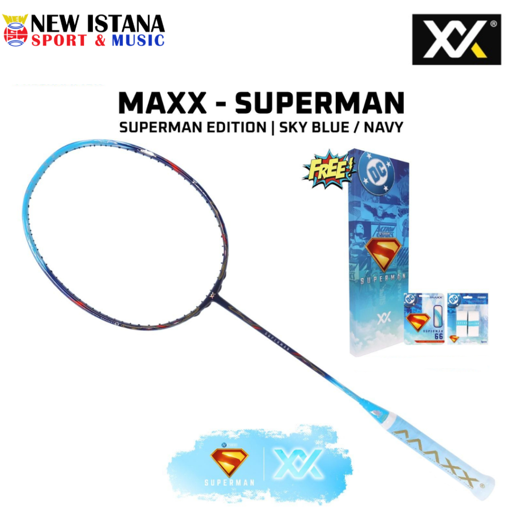 Jual Raket Badminton MAXX Superman Sky Blue Navy | Shopee Indonesia