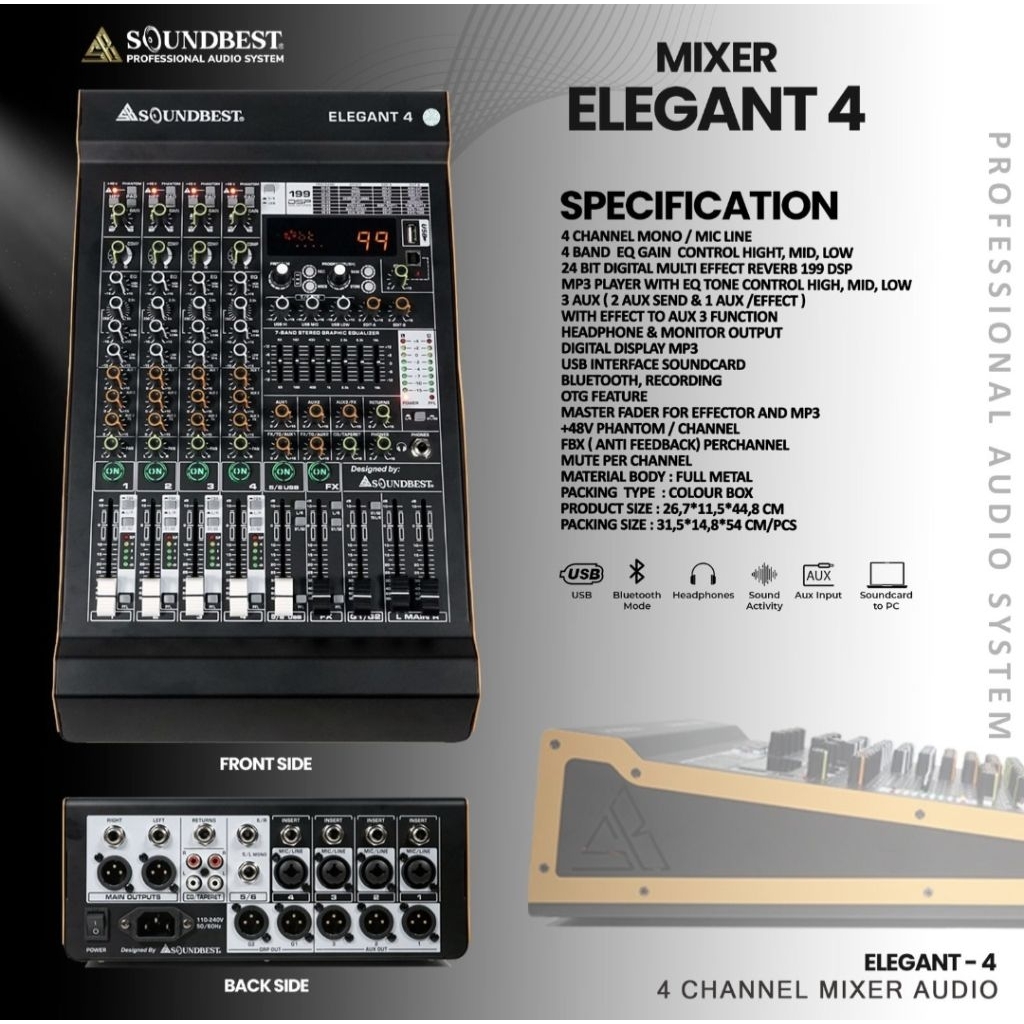 Jual mixer 4 channel bluetooth soundbest elegant 4 with compressor ...