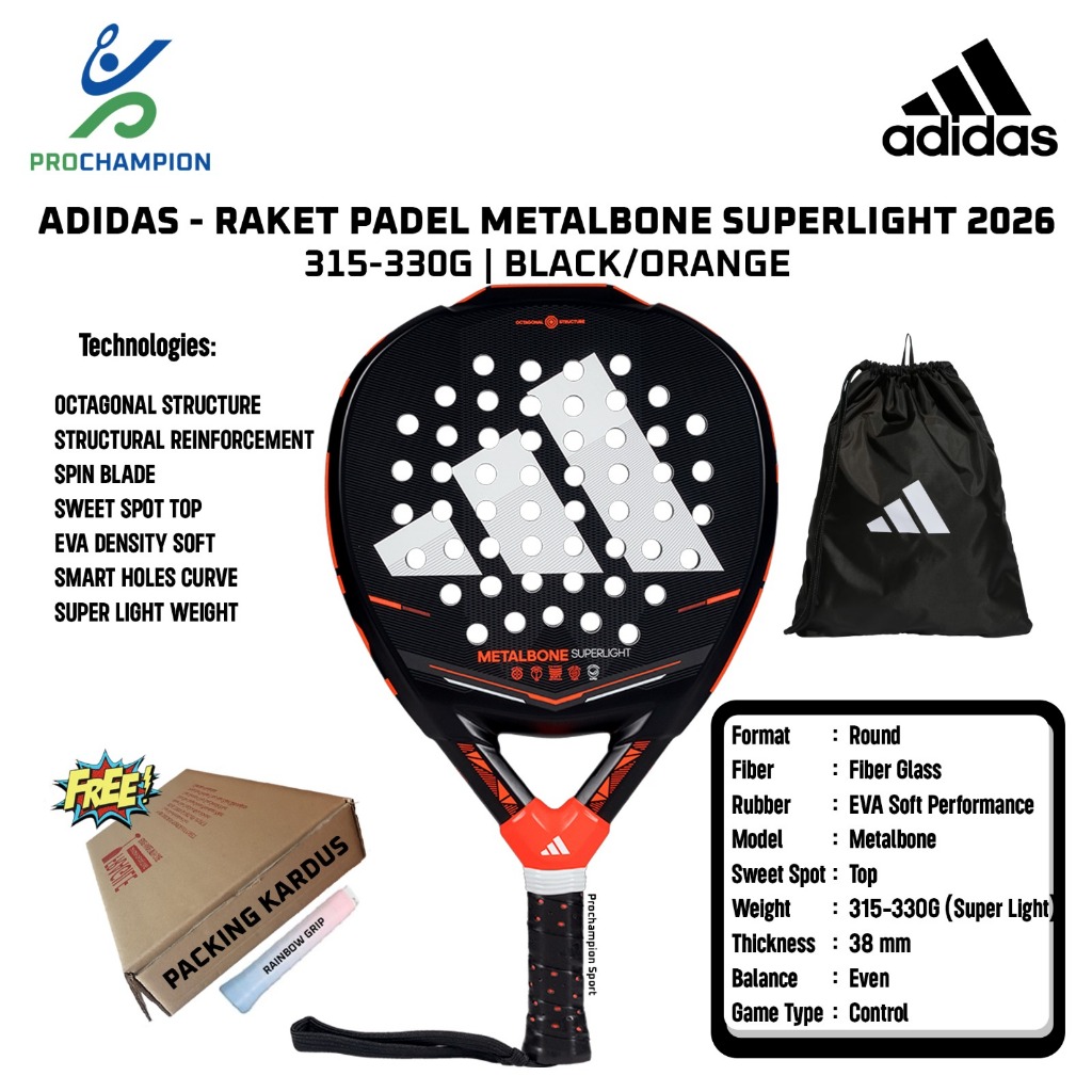 Jual Raket Padel Adidas Metalbone Superlight 2026 315-330g Black Orange ...