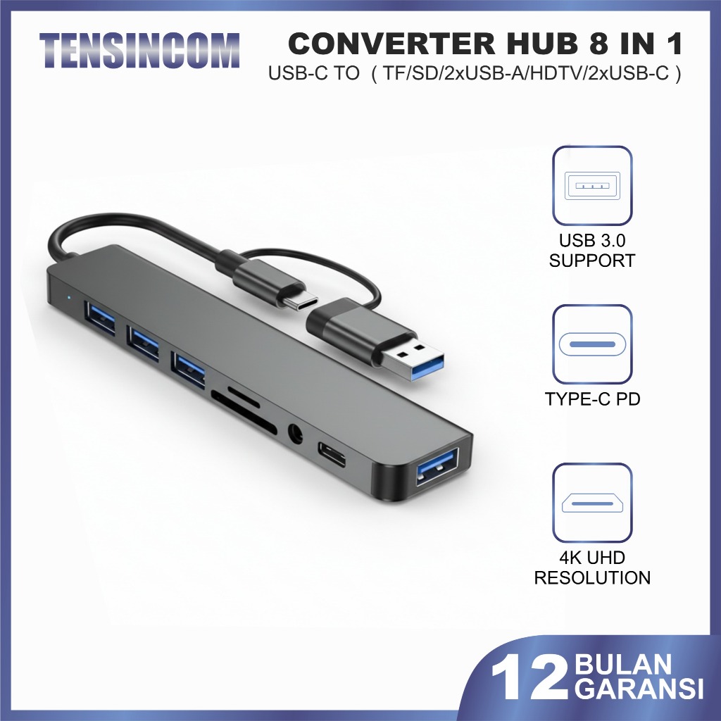 Jual USB 8 In 1 Converter Type C Hub Adapter Multi USB HUB Type-C to ...