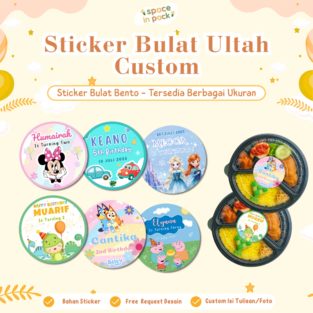 Jual Spaceinpack - Stiker Ulang Tahun Bulat Custom / Sticker Bento ...
