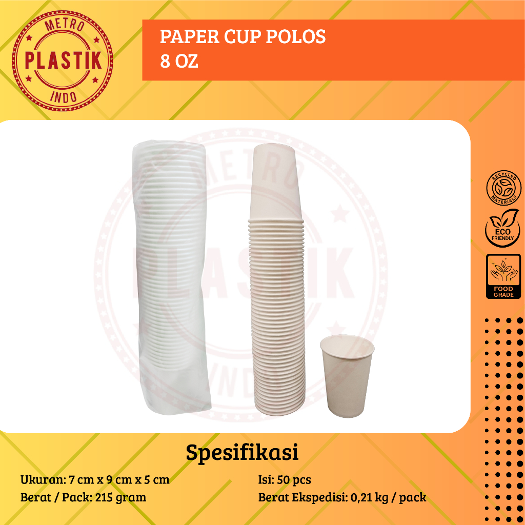 Jual Paper Cup Polos 8oz Isi 50pcs / Gelas Kertas Putih Polos 8 oz Isi ...