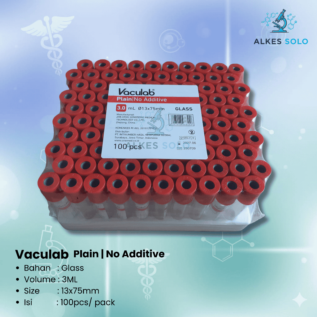 Jual Tabung Darah Vaculab Plain 3ML OneMed Blood Collection Tube Merah ...