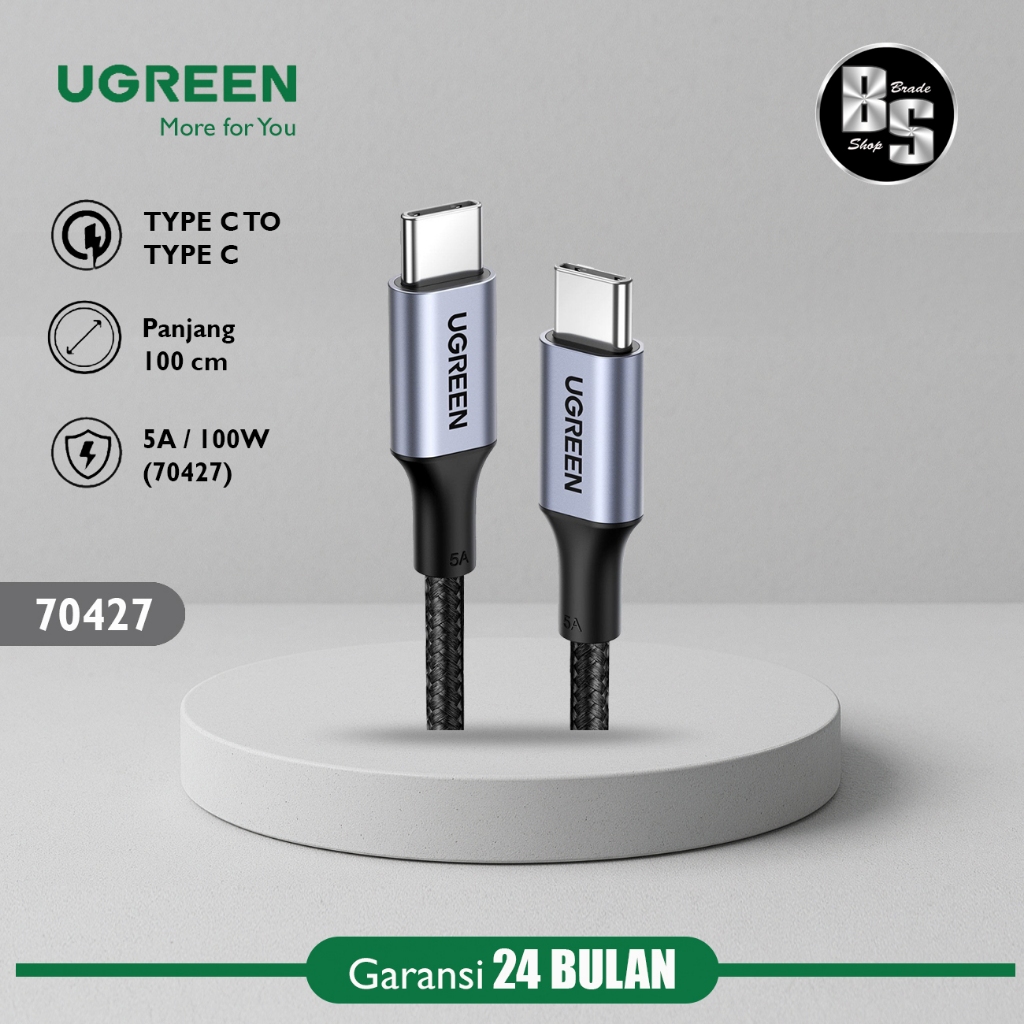 Jual UGREEN Kabel Data 100W/6A | 60W/3A Type C to Type C 100 cm Nylon ...