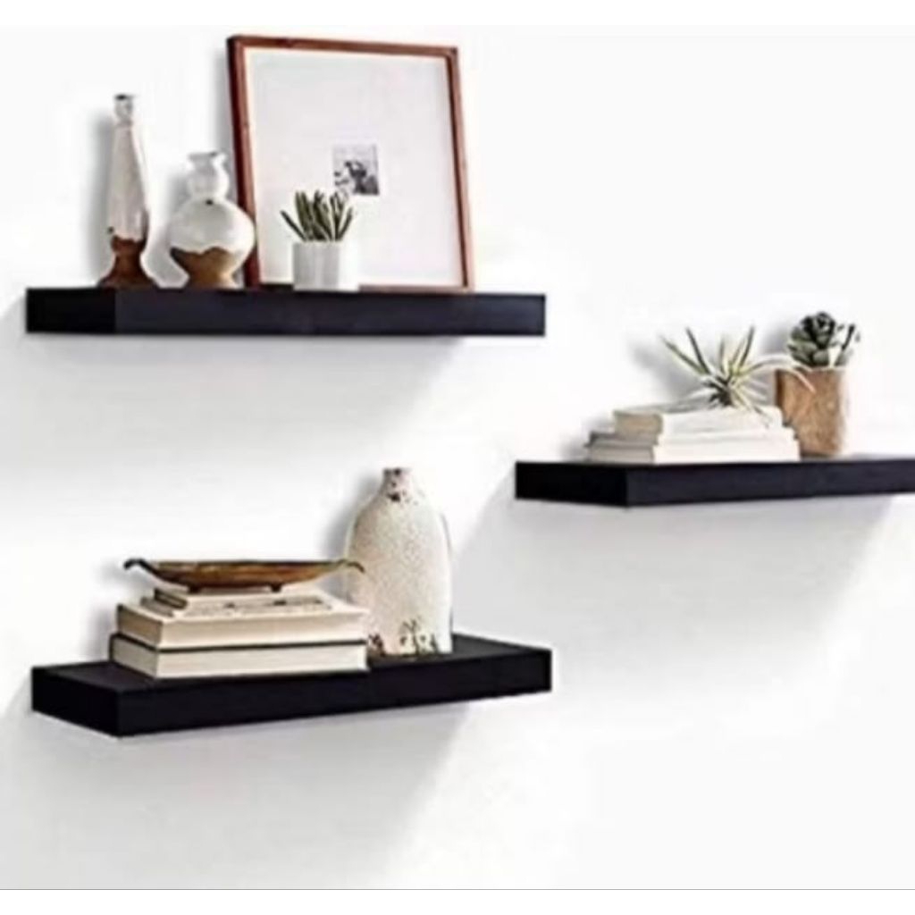 Jual Rak dinding kayu hitam susun 3 Rak hiasan dinding rumah,/kantor ...