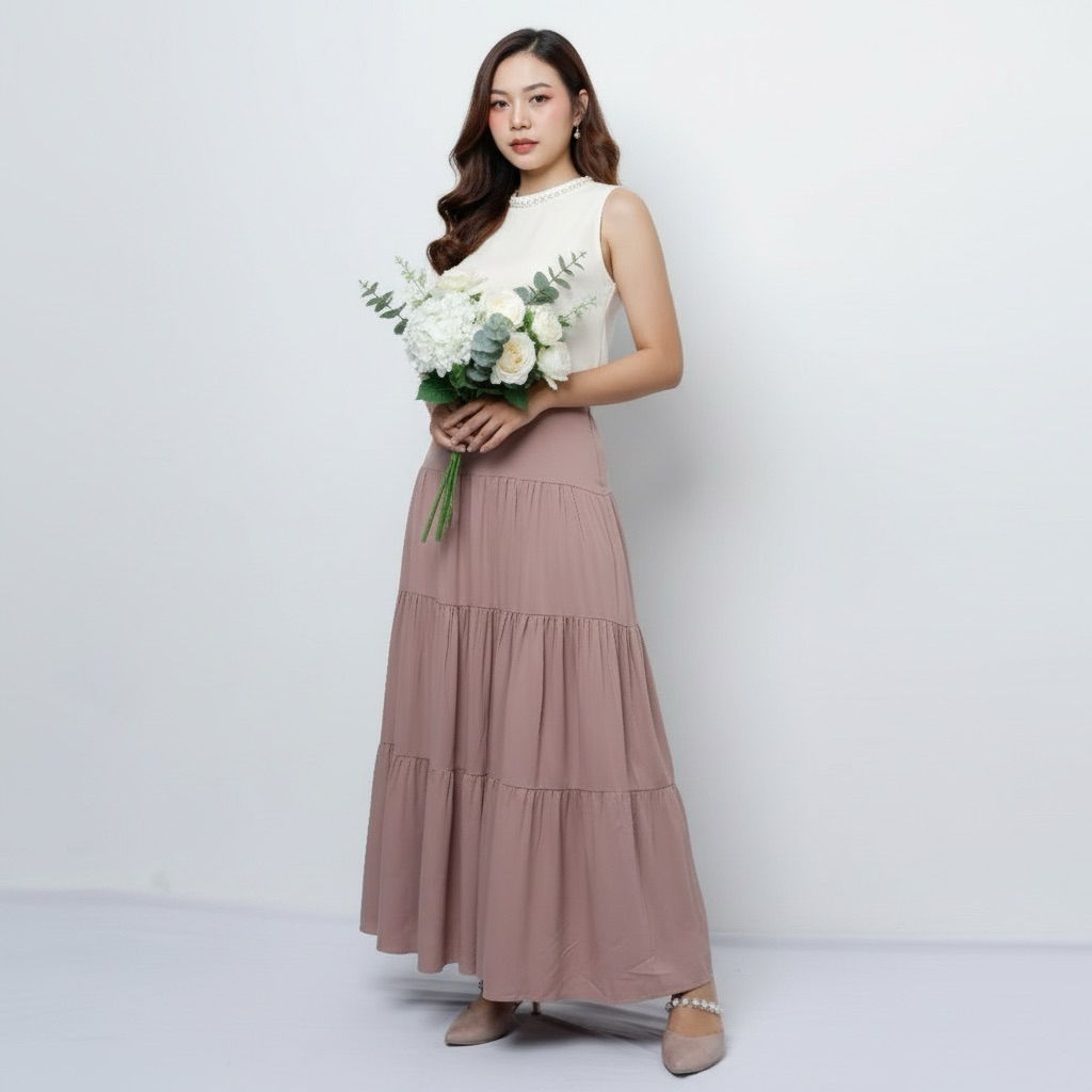 Jual Rok Ruffle Highwaist Panjang | Rok Wanita 3 Tier Bahan Rayon ...