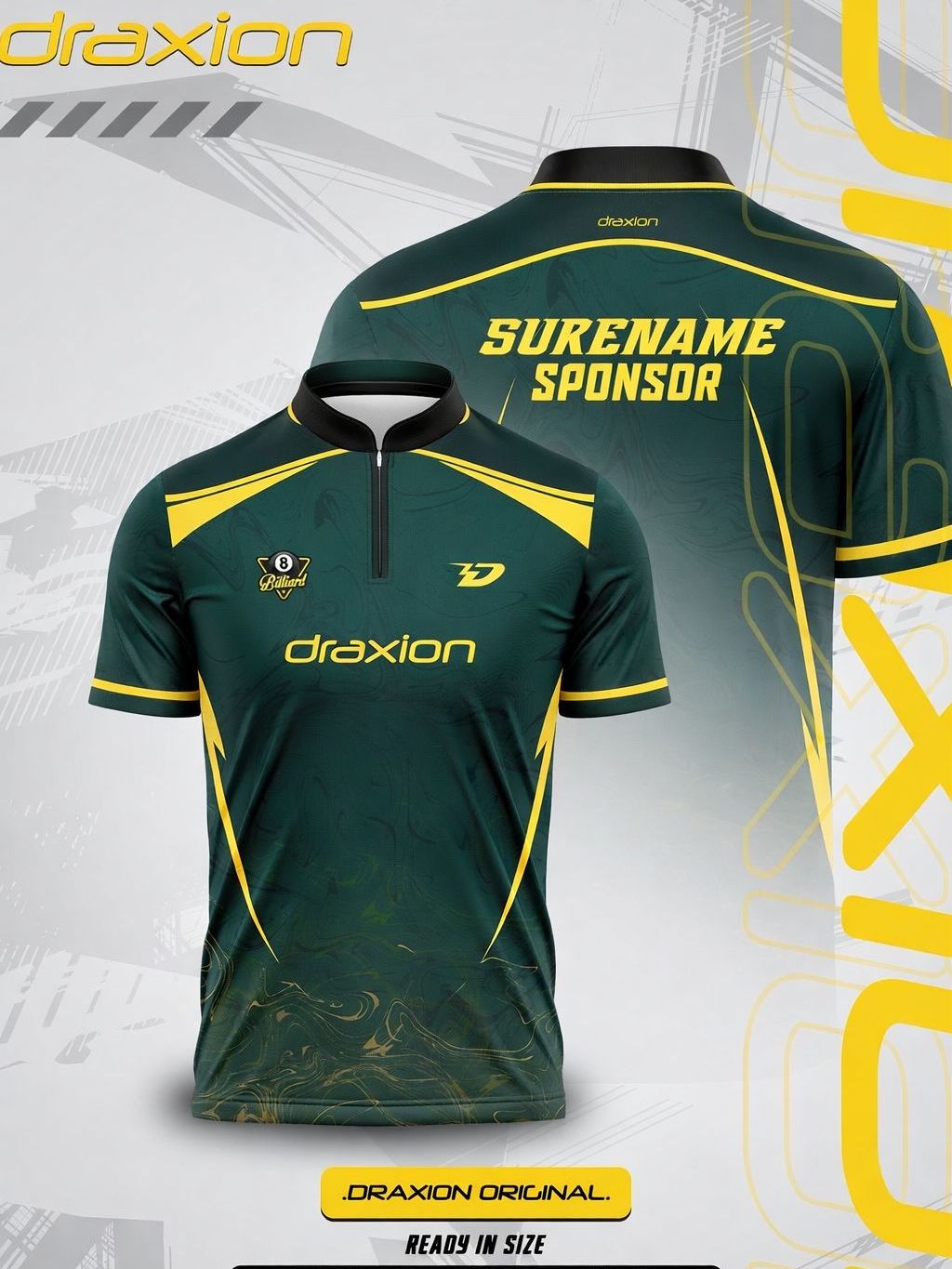 Jual Jersey Billiard Custom Dryfit Draxion – Printing Nama Logo Kerah ...
