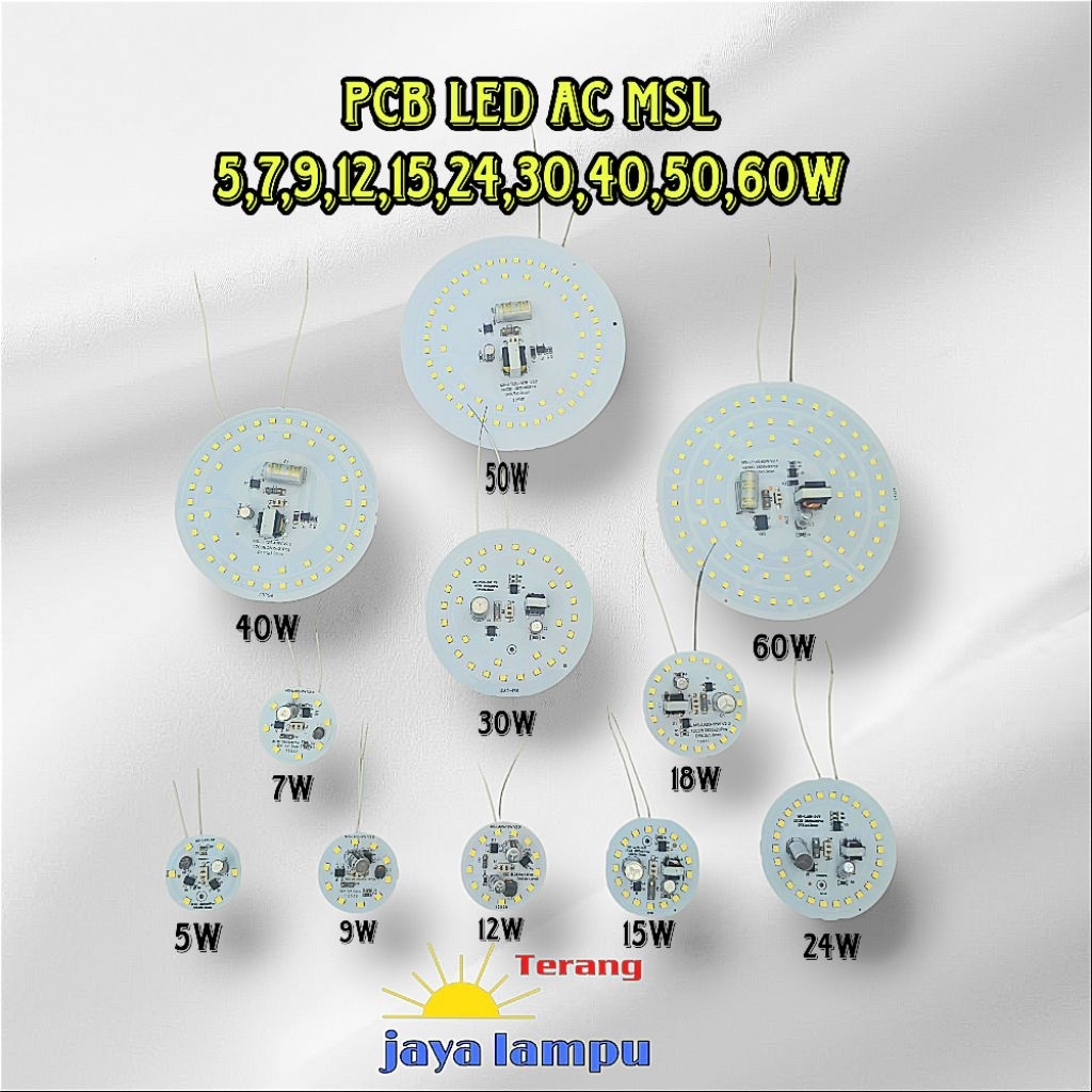 Jual pcb lampu led ac msl nyala putih 5,7,9,12,15,18,24,30,40,50,60w ...