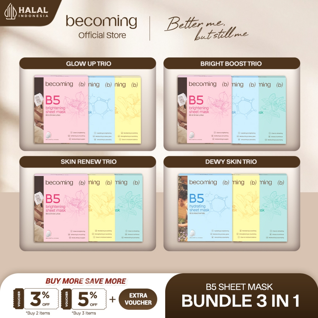 Jual [3 BOX LEBIH MURAH] becoming B5 Sheet Mask 25ml | Bundle Isi 3 Box ...
