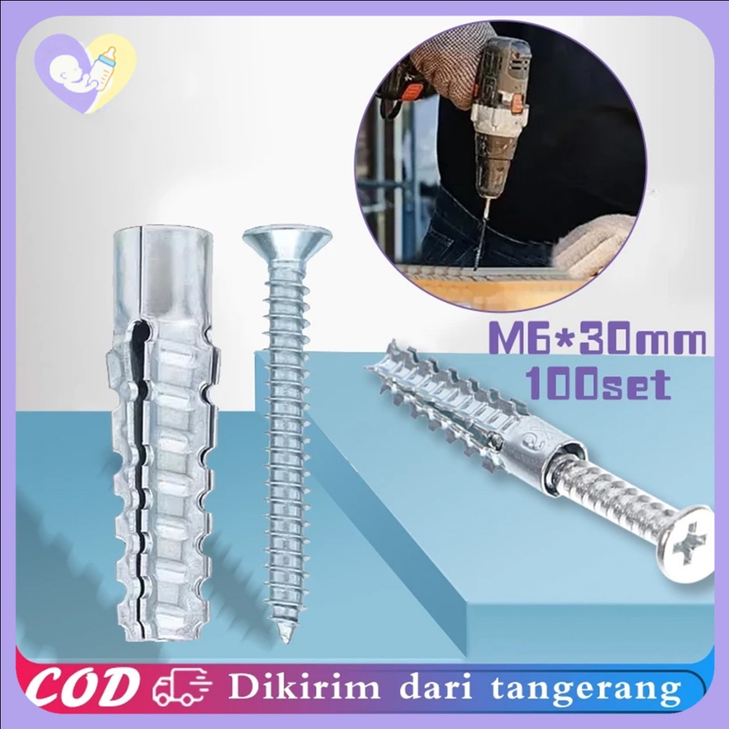 Jual [COD] 100set M6x30 Angkur Baut Tembok Sekrup Wall Anchor Tembok ...