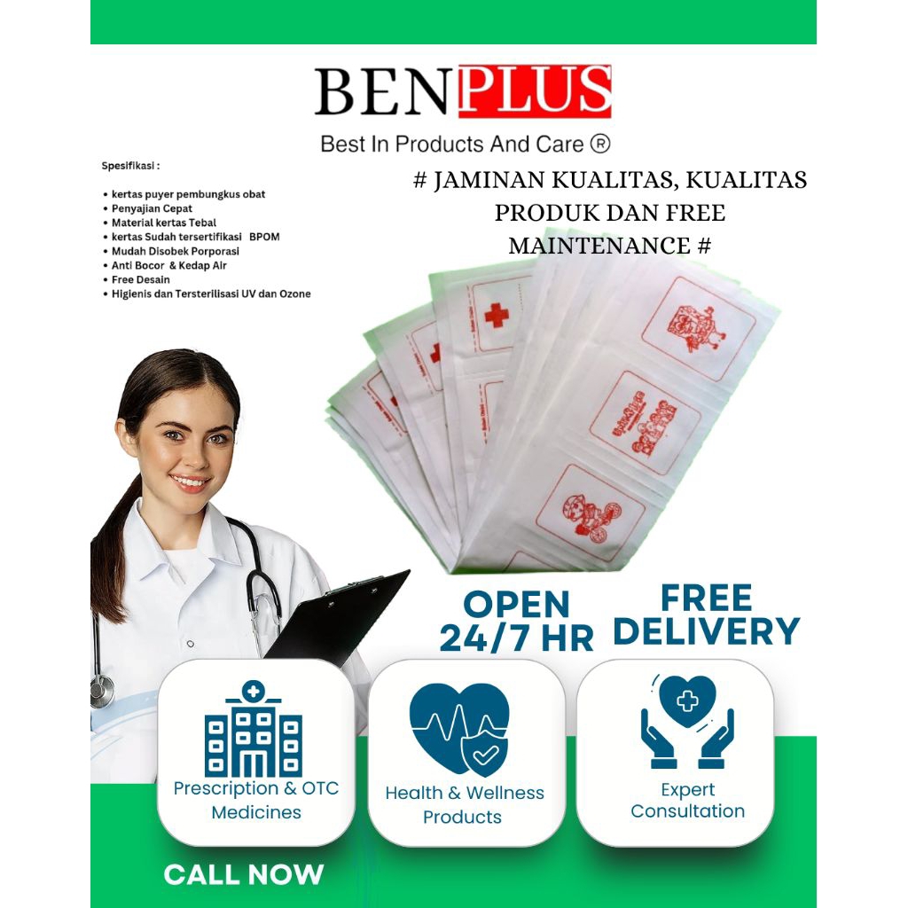 Jual kertas puyer obat kartun plus merah isi 1200 pcs isi 200 lembar ...