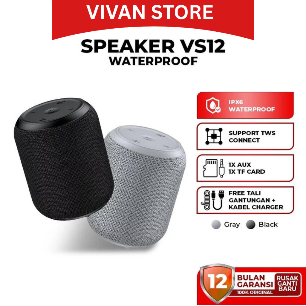 Jual VIVAN VS12 Speaker Bluetooth 5.3 Sound Quality Waterproof Ipx6 10W ...