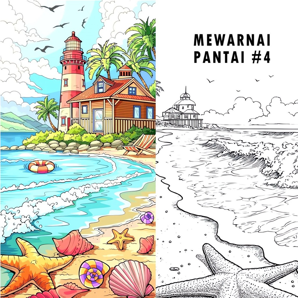 Jual 15 Lembar A5 | Kertas Mewarnai Tema Pemandangan Pantai #4 | 15 ...