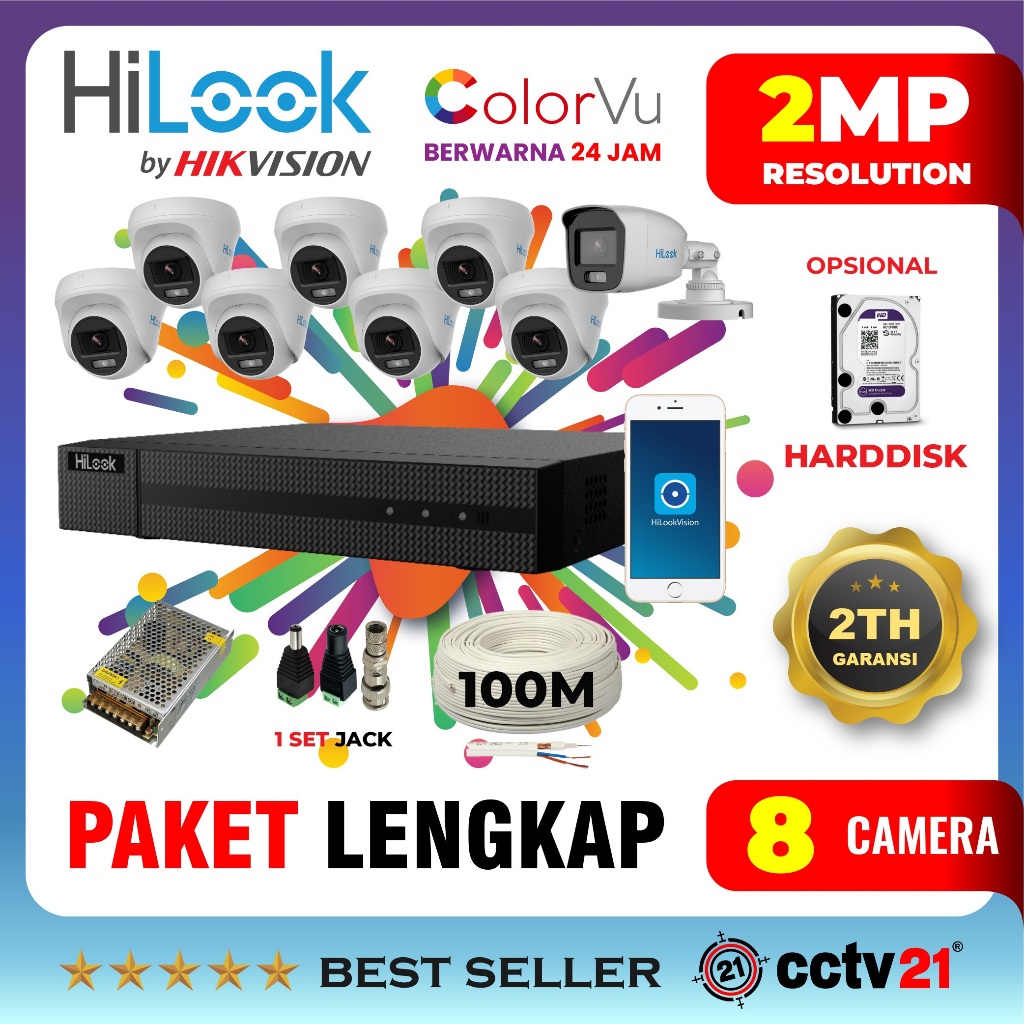 Jual Paket CCTV 8Ch 8 Channel Kamera CCTV HILOOK COlorvu 2MP by ...
