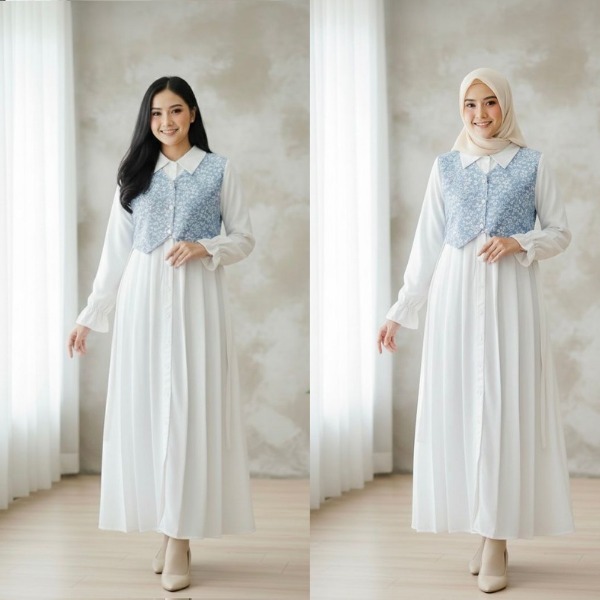 Jual Gamis Korean Style / Dress Lebaran Elegan / Outer Vest Jaguard ...