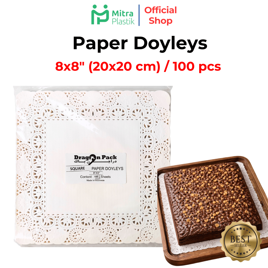 Jual (isi 100 pcs) Paper Doyleys 8x8" Inch Kertas Doilies Kotak 20 cm ...