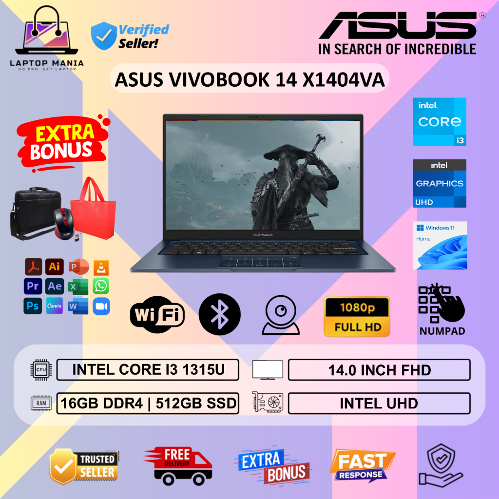 Jual Laptop ASUS Vivobook 14 Laptop Intel Core i3 1315U 16GB 512GB Full ...