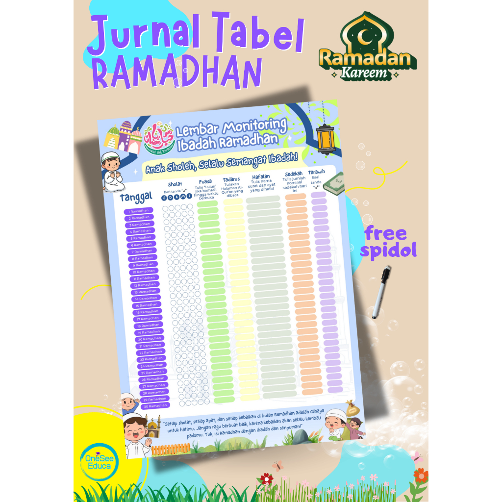 Jual Tabel Wipe and Clean Ramadhan Jurnal Chart Poster Dinding ...