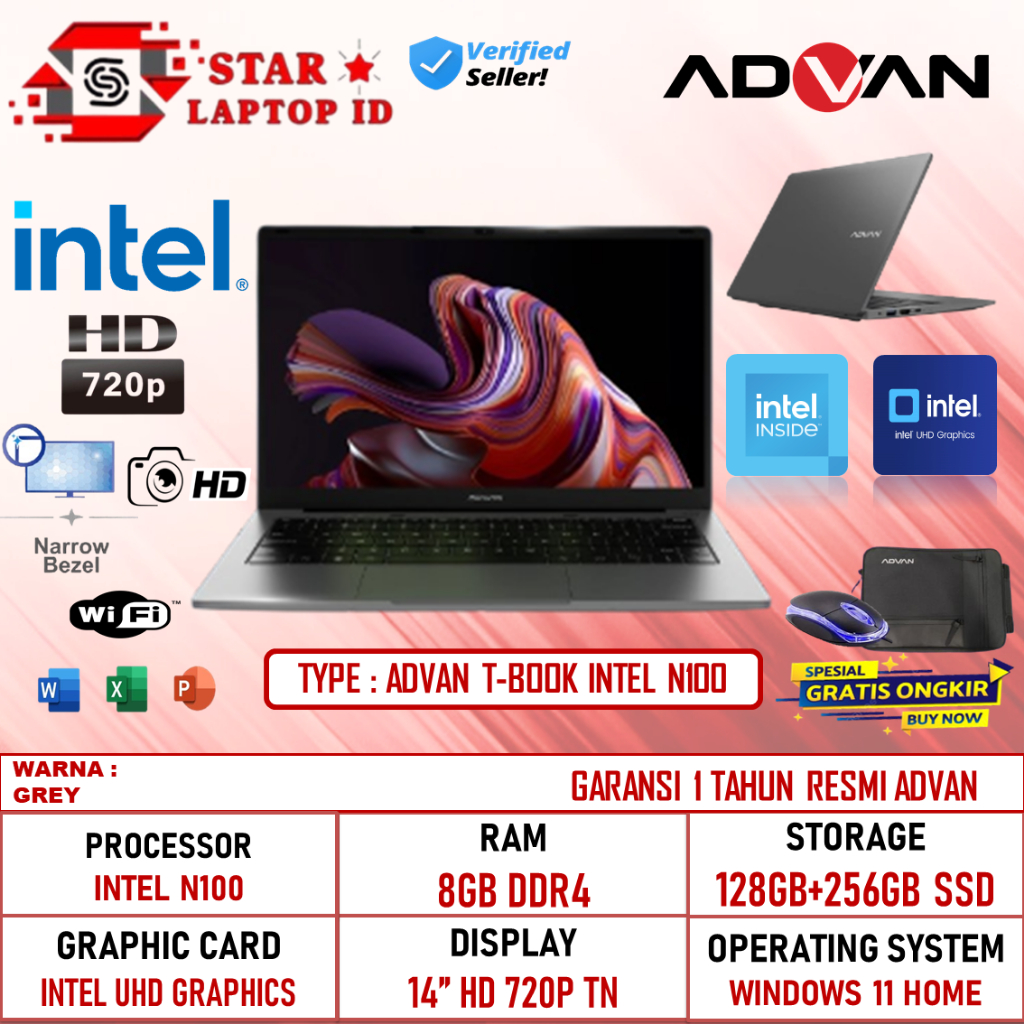 Jual PROMO Laptop Advan T-BOOK 14 Intel N100 8GB 512GB SSD 14 Inch HD ...
