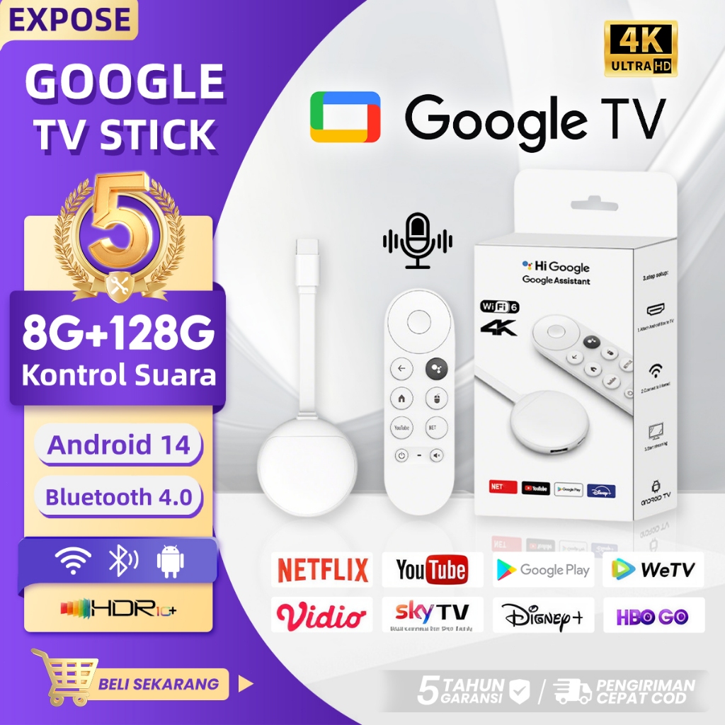Jual Google TV Stick 4K Android 14 Kontrol Suara TV Stick 8G+128G ...