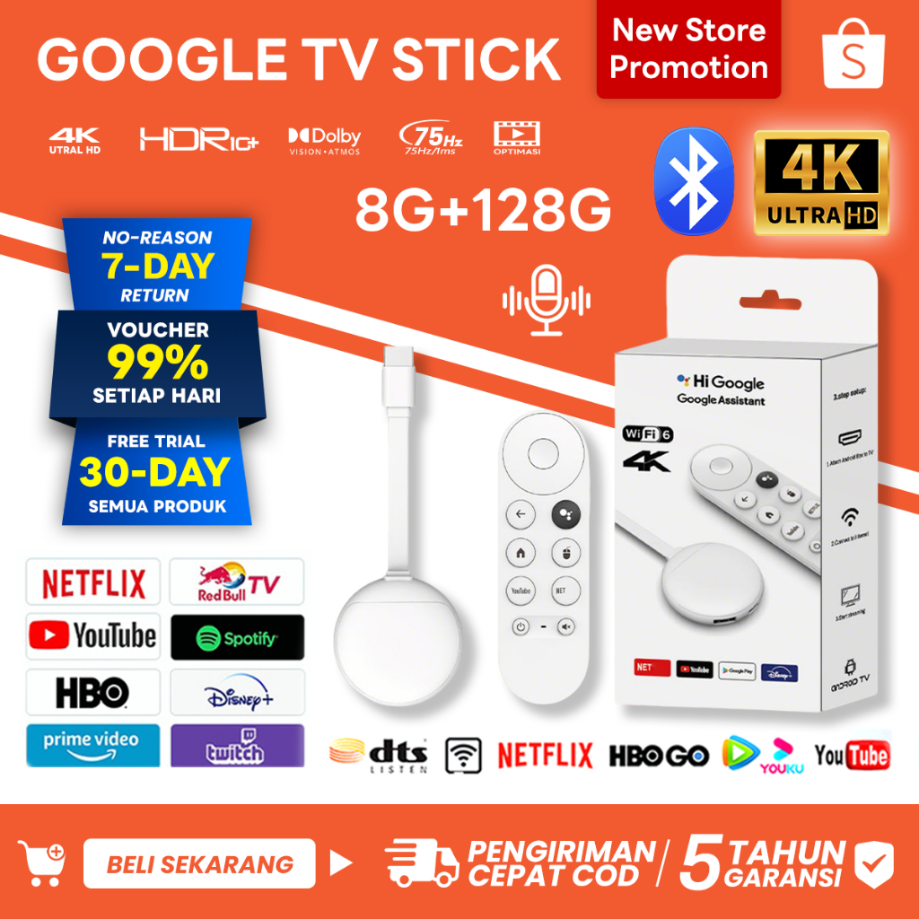 Jual Smart TV Stick Google TV Stick 4K Youtube/Netflix/Bluetooth/WiFi 8 ...