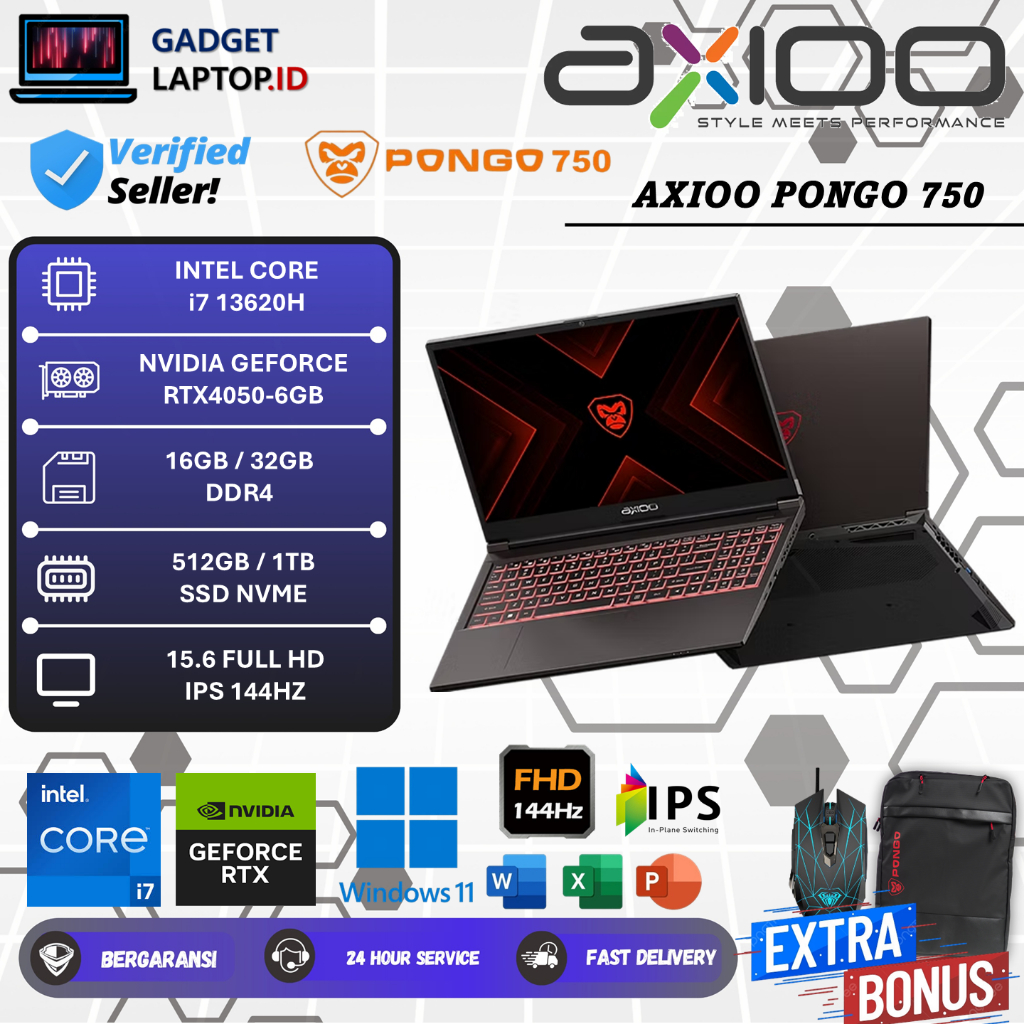 Jual Axioo Pongo 750 Intel Core i7-13620H RTX4050 RAM 32GB 1TB SSD 15.6 ...