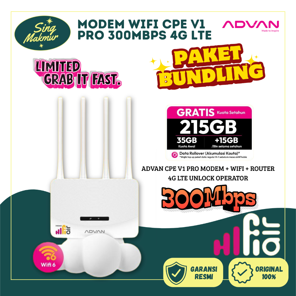 Jual Advan HiFi Air 4G LTE Modem WiFi Portable – Free Paket Data ...
