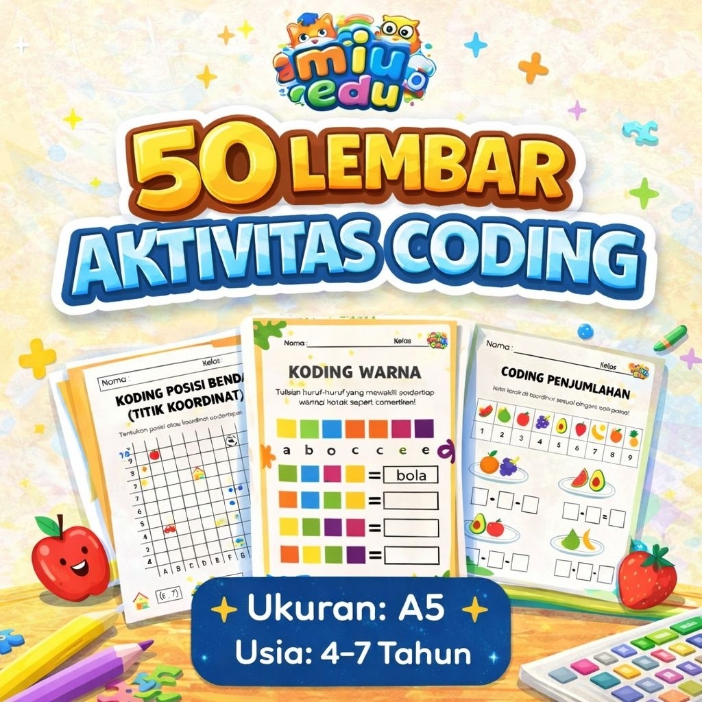 Jual Worksheet Anak 4–7 Tahun | Latihan Logika & Coding Warna | Edukasi ...